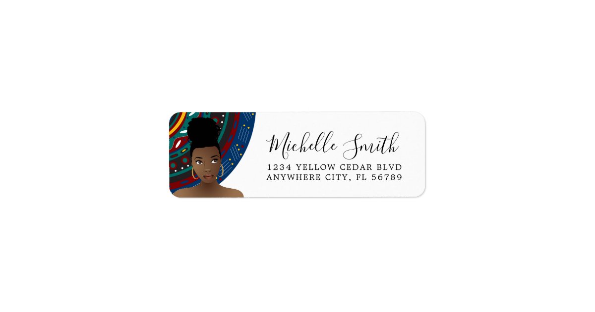 Black Woman, Natural Hair Top Knot, Tribal Pattern Label | Zazzle