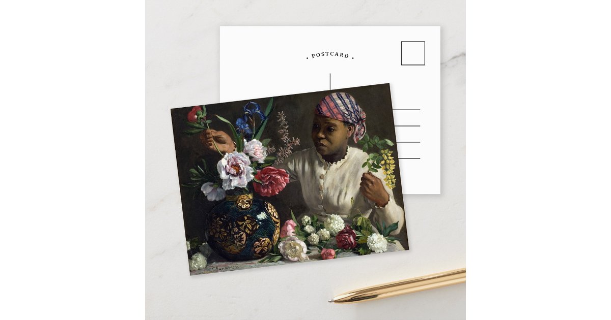 Black Woman with Peonies | Frédéric Bazille Postcard | Zazzle