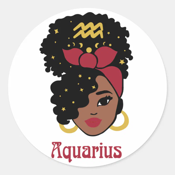Black Woman Zodiac Aquarius Classic Round Sticker | Zazzle
