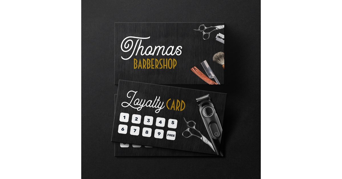 Black Wood Barber Shop Photo Scissor Hair Clipper Loyalty Card | Zazzle