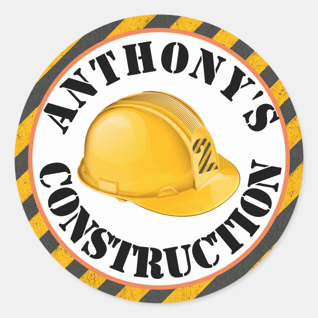 Black & Yellow Construction Hard Hat 2nd Birthday Classic Round Sticker ...