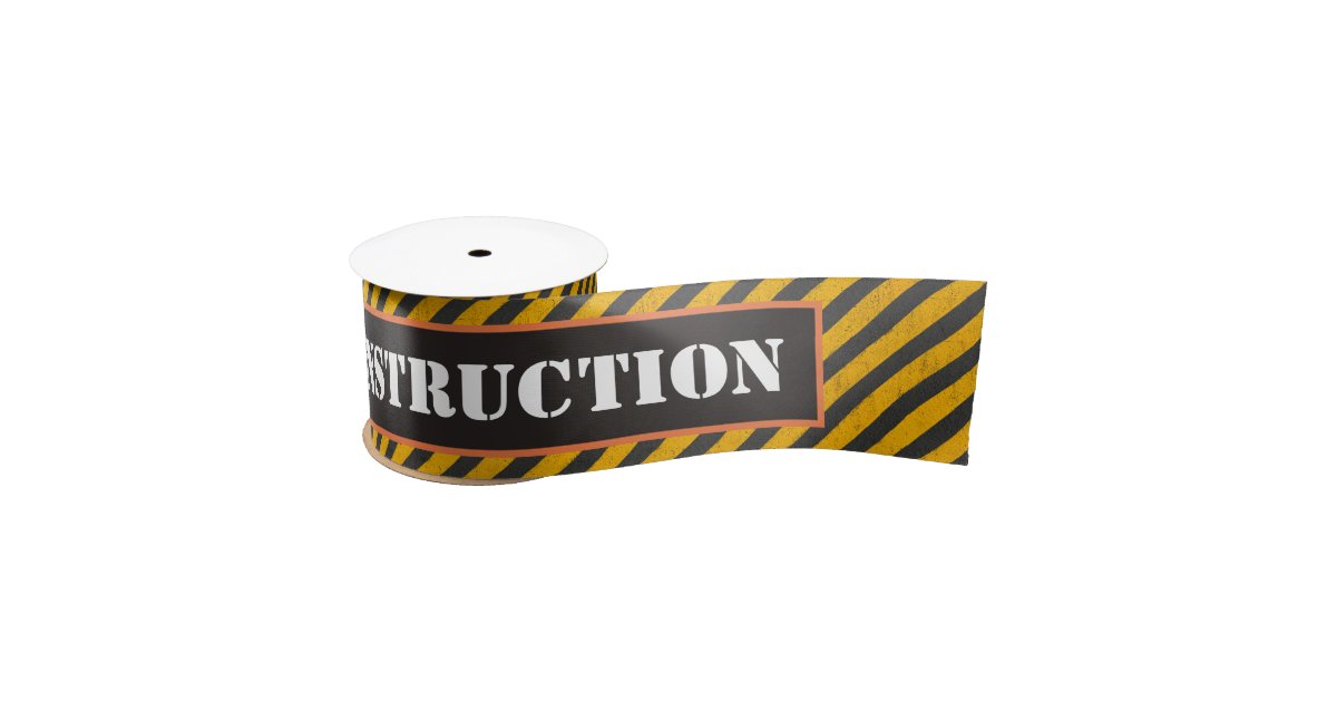 Black & Yellow Construction Zone Satin Ribbon | Zazzle