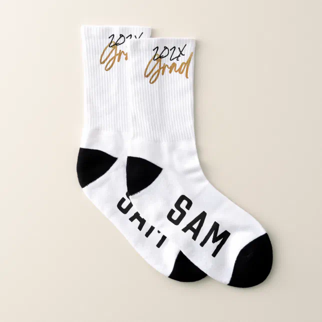 Black Yellow Gold Foil Grad Year Custom Modern Socks | Zazzle