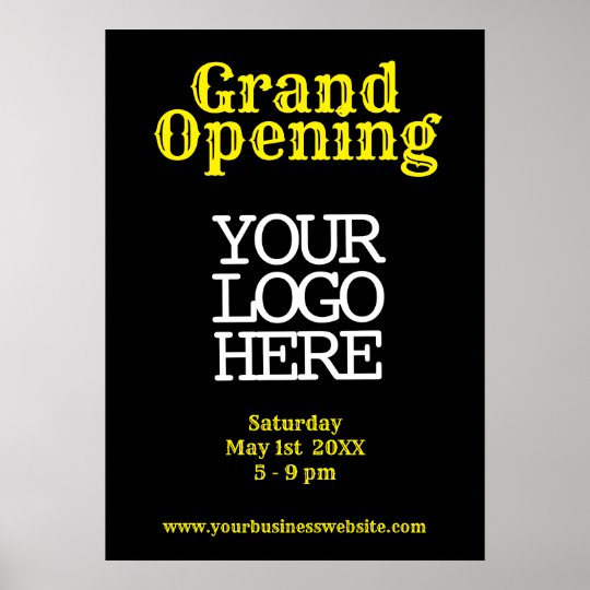 Black Yellow Grand Opening | Add Your Logo Window Poster | Zazzle.com