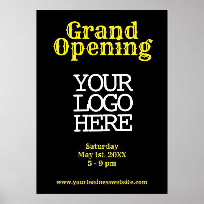 Black Yellow Grand Opening | Add Your Logo Window Poster | Zazzle.com