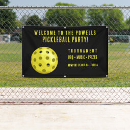 Black Yellow Pickleball Party Welcome Banner | Zazzle