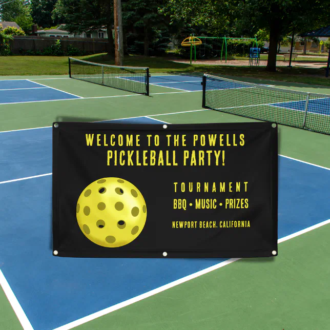 Black Yellow Pickleball Party Welcome Banner | Zazzle