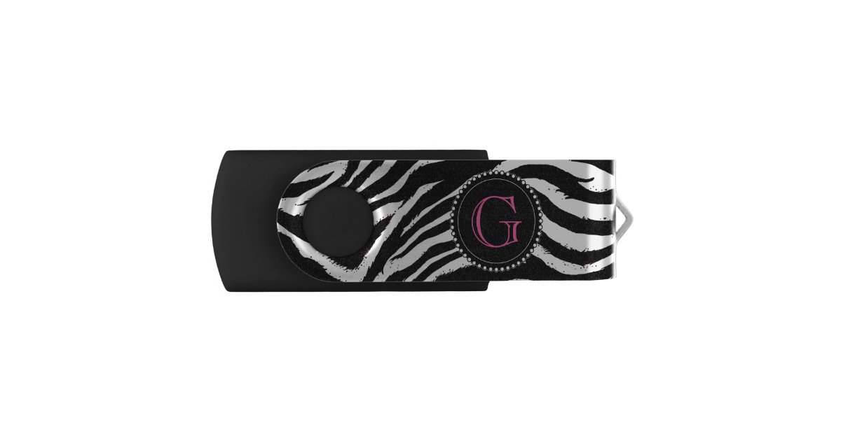 Black Zebra Print Custom Monogram girly Flash Drive | Zazzle