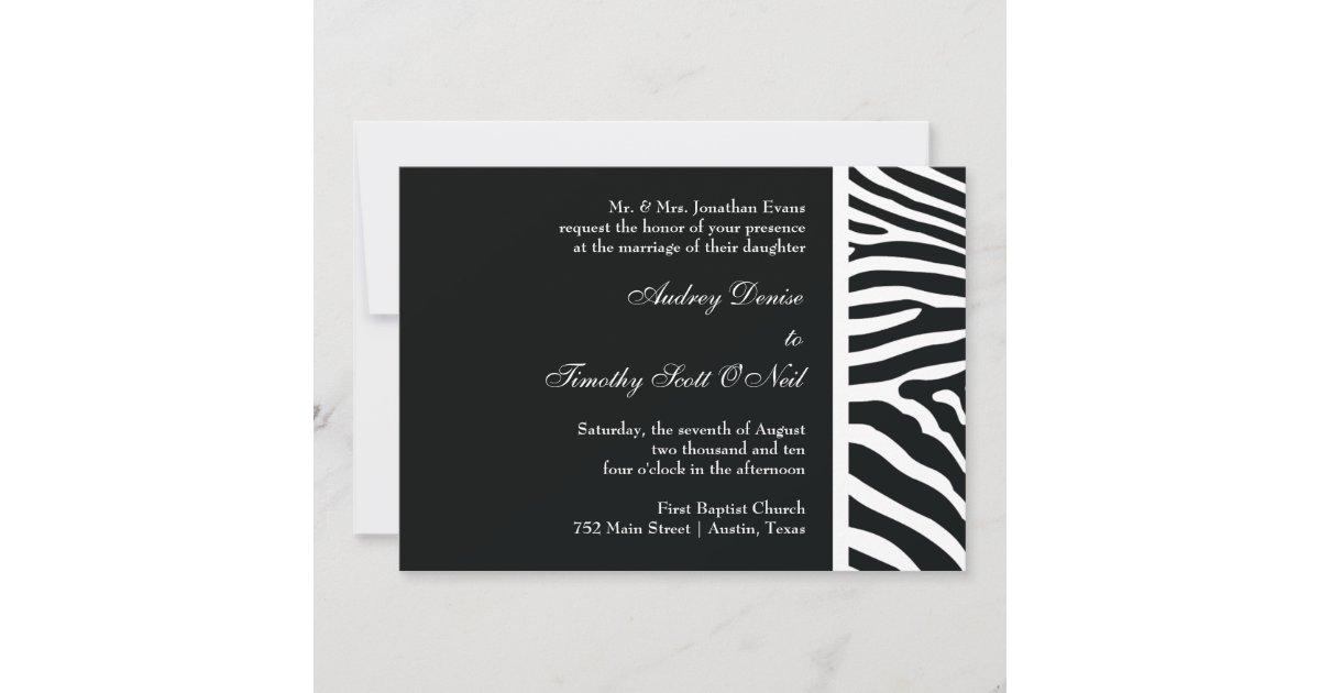Black Zebra Print Wedding Invitation | Zazzle