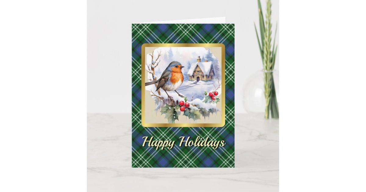 Blackadder Crest & Tartan w/Robin Personalized Card | Zazzle