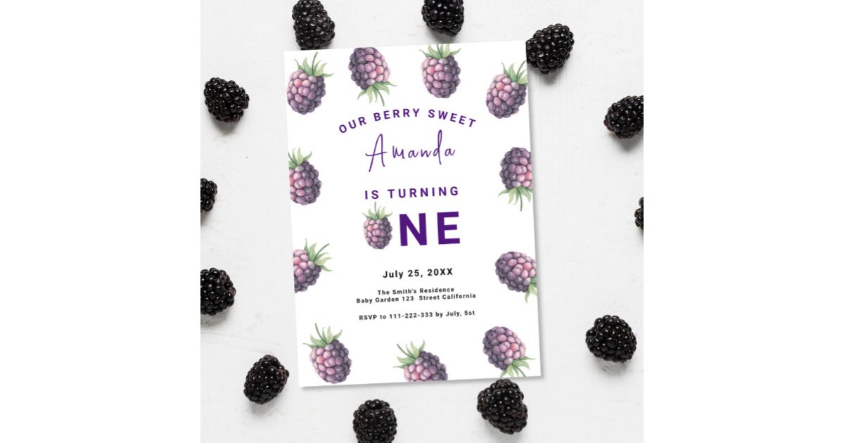 Blackberry 1st Birthday Party | Berry First Invitation | Zazzle