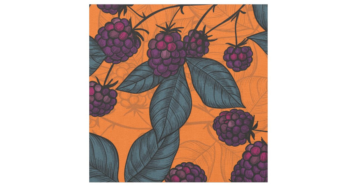 Blackberry hand -drawn pattern fabric | Zazzle