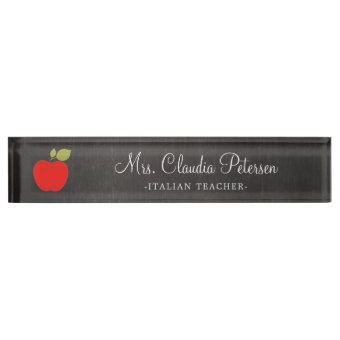 Blackboard and Red Apple School Teacher Desk Name Plate | Zazzle