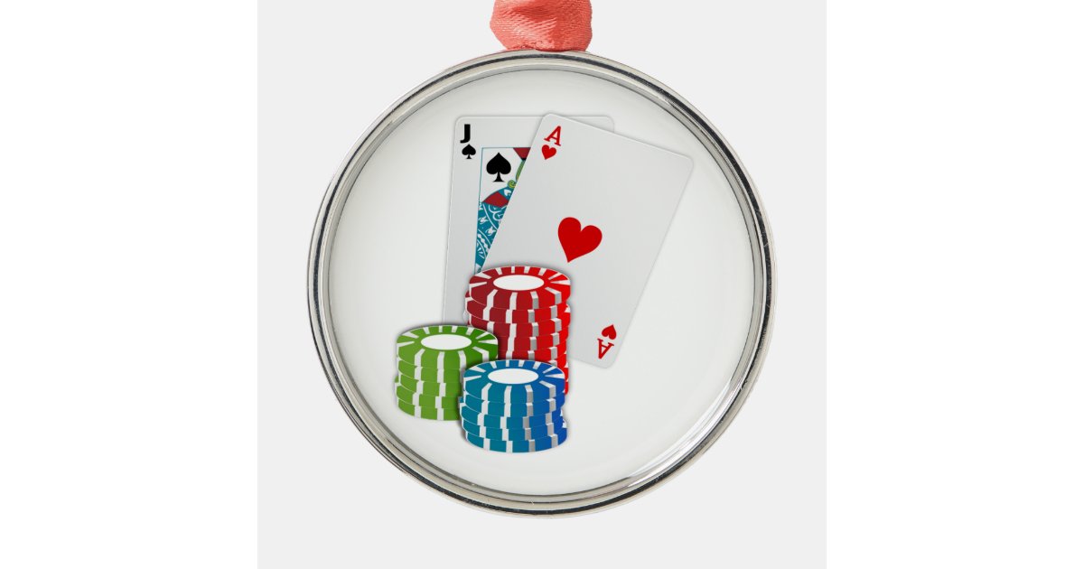 Blackjack with Poker Chips Metal Ornament | Zazzle