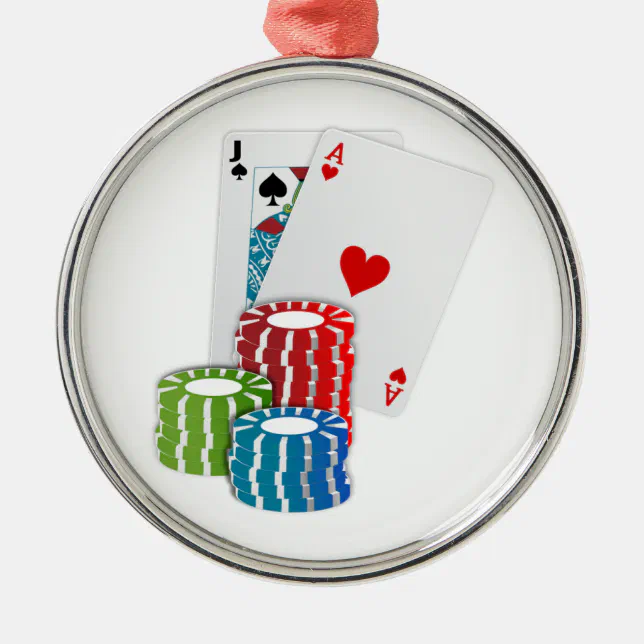 Blackjack with Poker Chips Metal Ornament | Zazzle