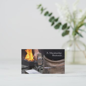 Blacksmith at work with forge business card | Zazzle