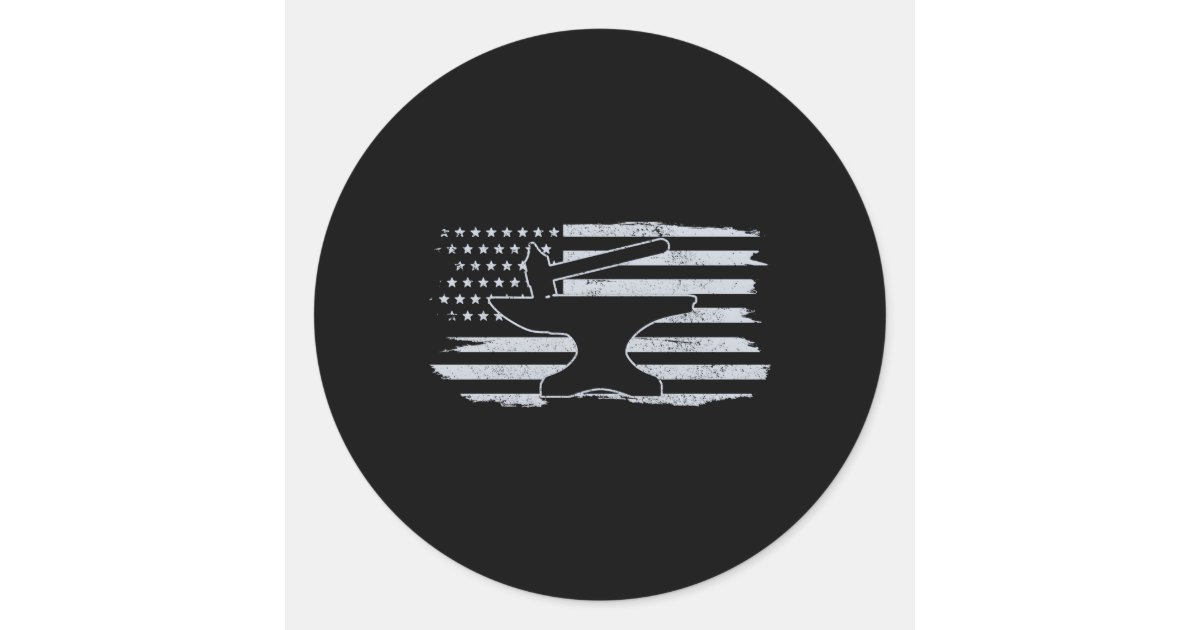 Blacksmith Hammer Anvil Usa Flag Knife Maker Sl Classic Round Sticker ...