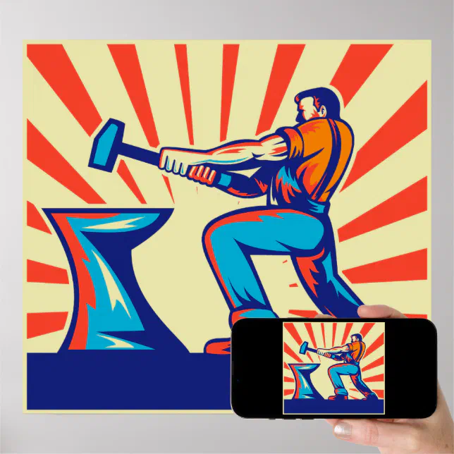 Blacksmith worker with hammer and anvil poster | Zazzle