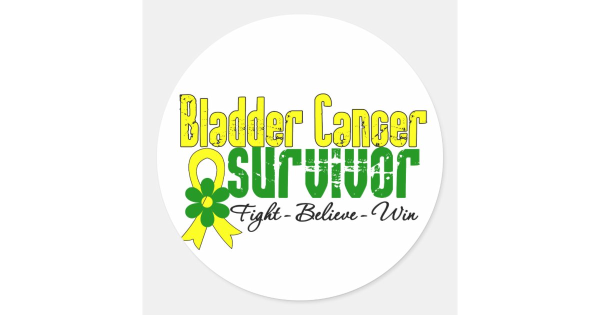 Bladder Cancer Survivor Flower Ribbon Classic Round Sticker | Zazzle