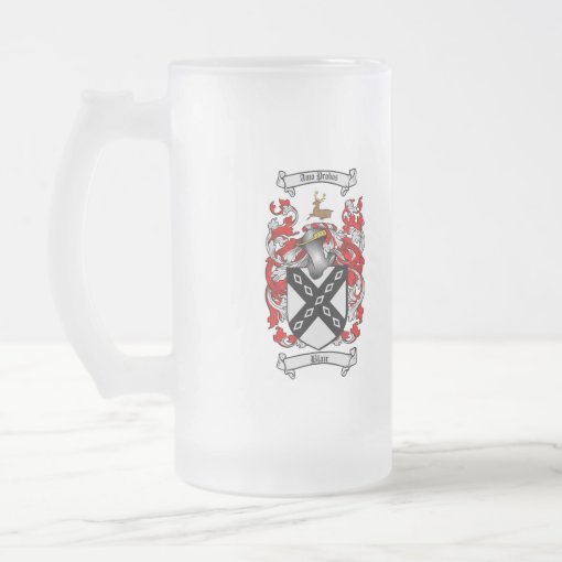 BLAIR FAMILY CREST - BLAIR COAT OF ARMS FROSTED GLASS BEER MUG | Zazzle