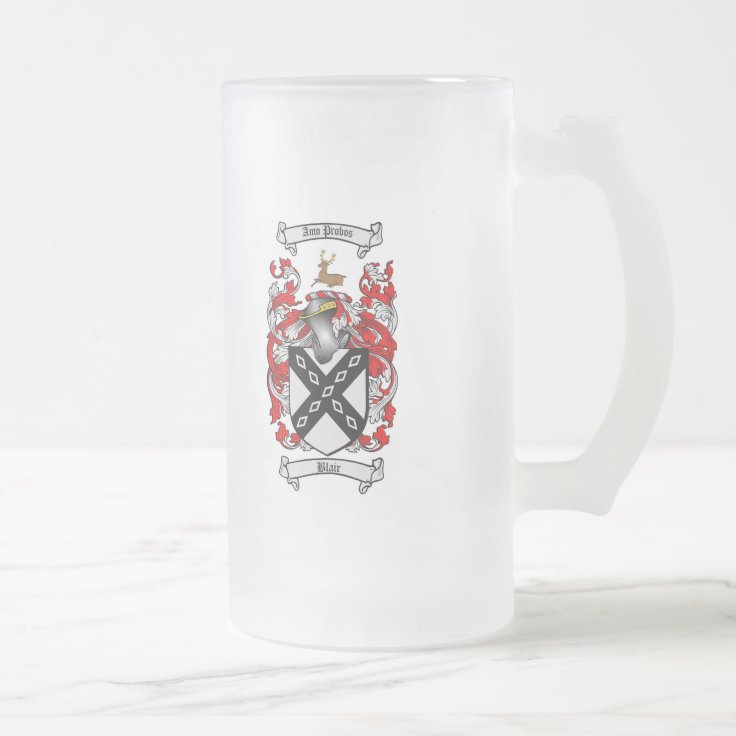 BLAIR FAMILY CREST - BLAIR COAT OF ARMS FROSTED GLASS BEER MUG | Zazzle