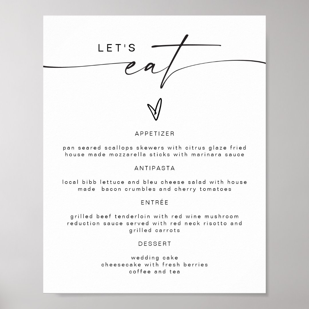 BLAIR Modern Bohemian Let's Eat Dinner Menu Poster | Zazzle
