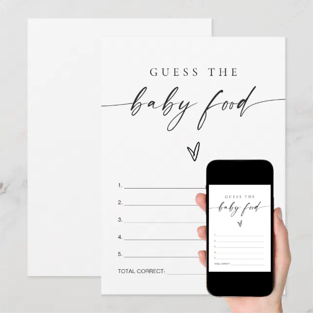 BLAIR Modern Guess The Baby Food Baby Shower Game Invitation | Zazzle