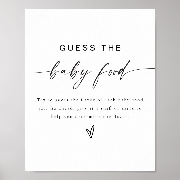 BLAIR Modern Guess the Baby Food Baby Shower Game Poster | Zazzle