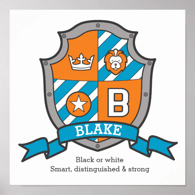 Blake boys name and meaning orange crest poster | Zazzle