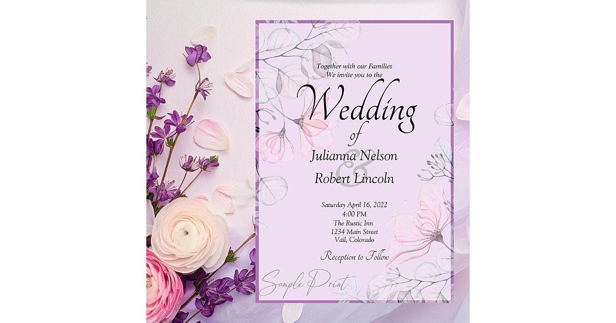 Blank budget Purple floral wedding Invitation | Zazzle