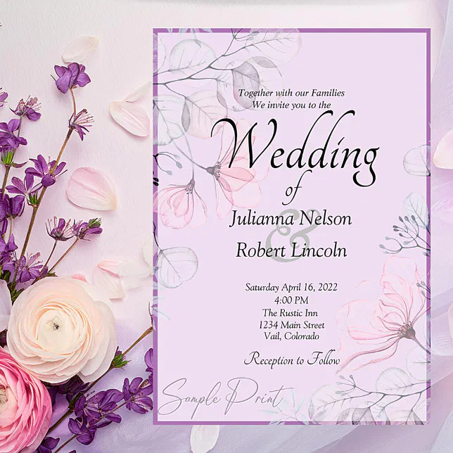 Blank budget Purple floral wedding Invitation | Zazzle