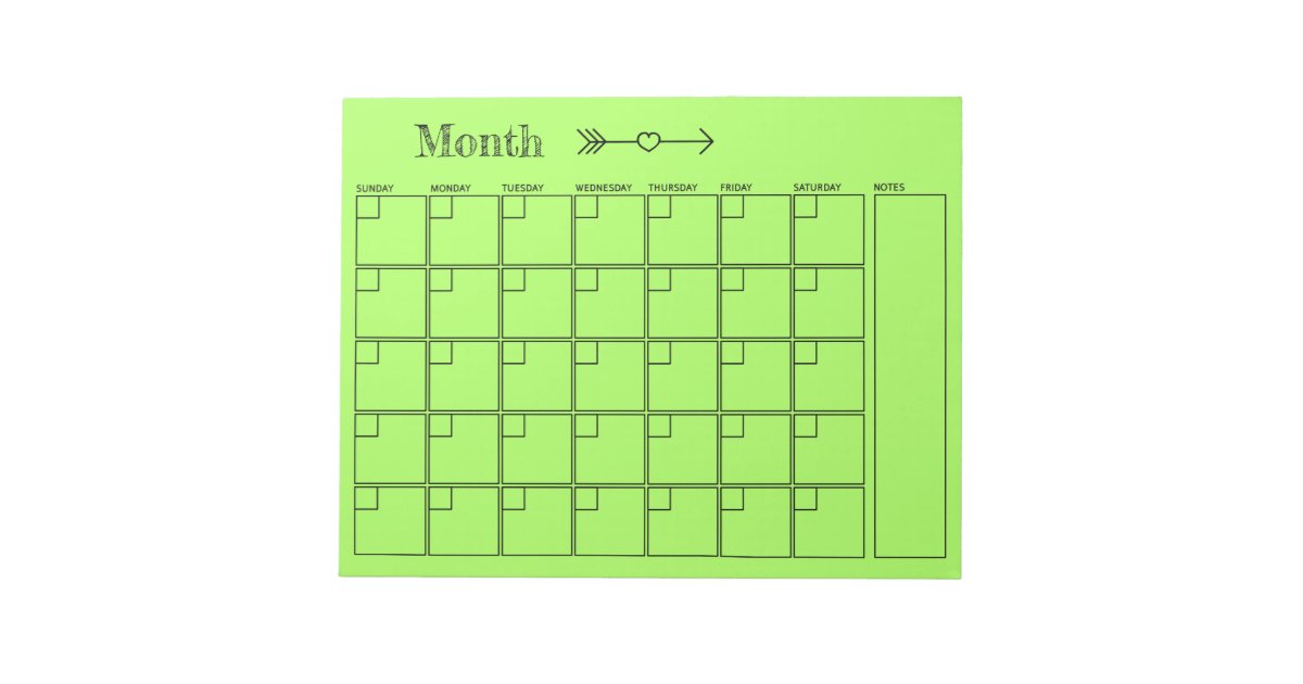 Blank Calendar Green Monthly Planner Notepad | Zazzle