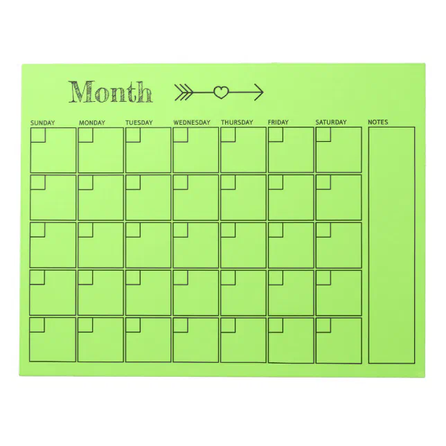 Blank Calendar Green Monthly Planner Notepad | Zazzle
