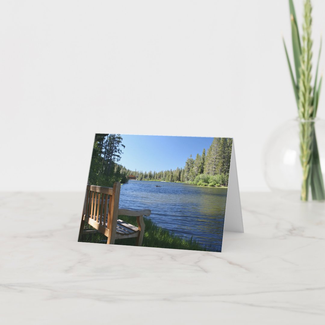 Blank Card, Bench on Mountain Lake Thank You Card | Zazzle