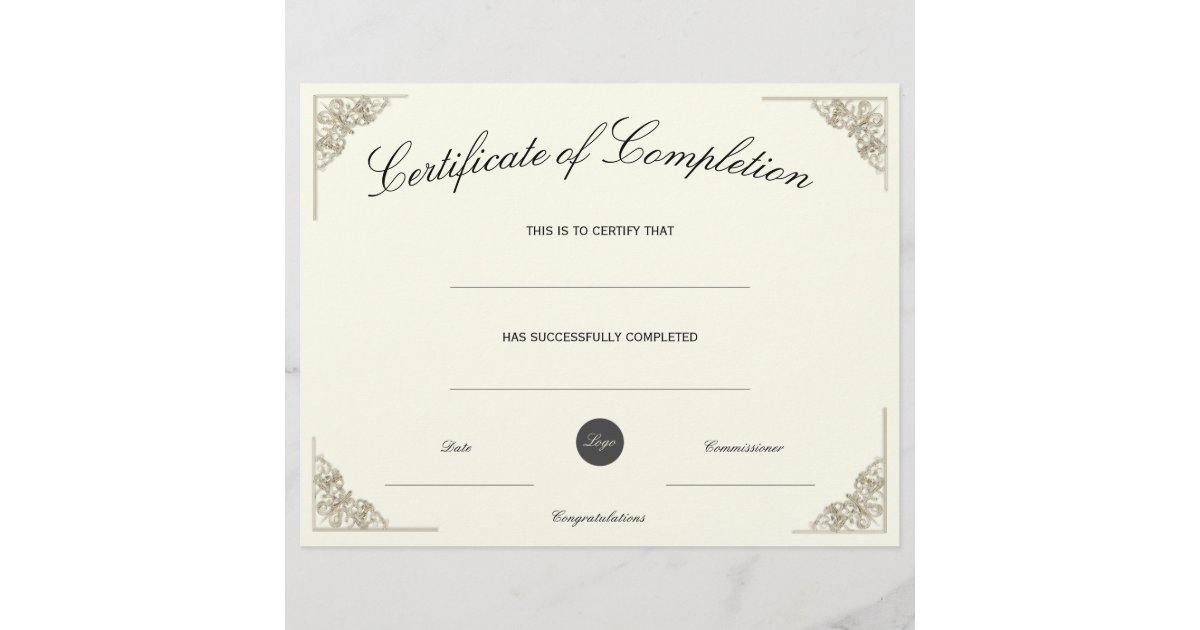 Blank Certificate of Completion w/ Custom Logo | Zazzle