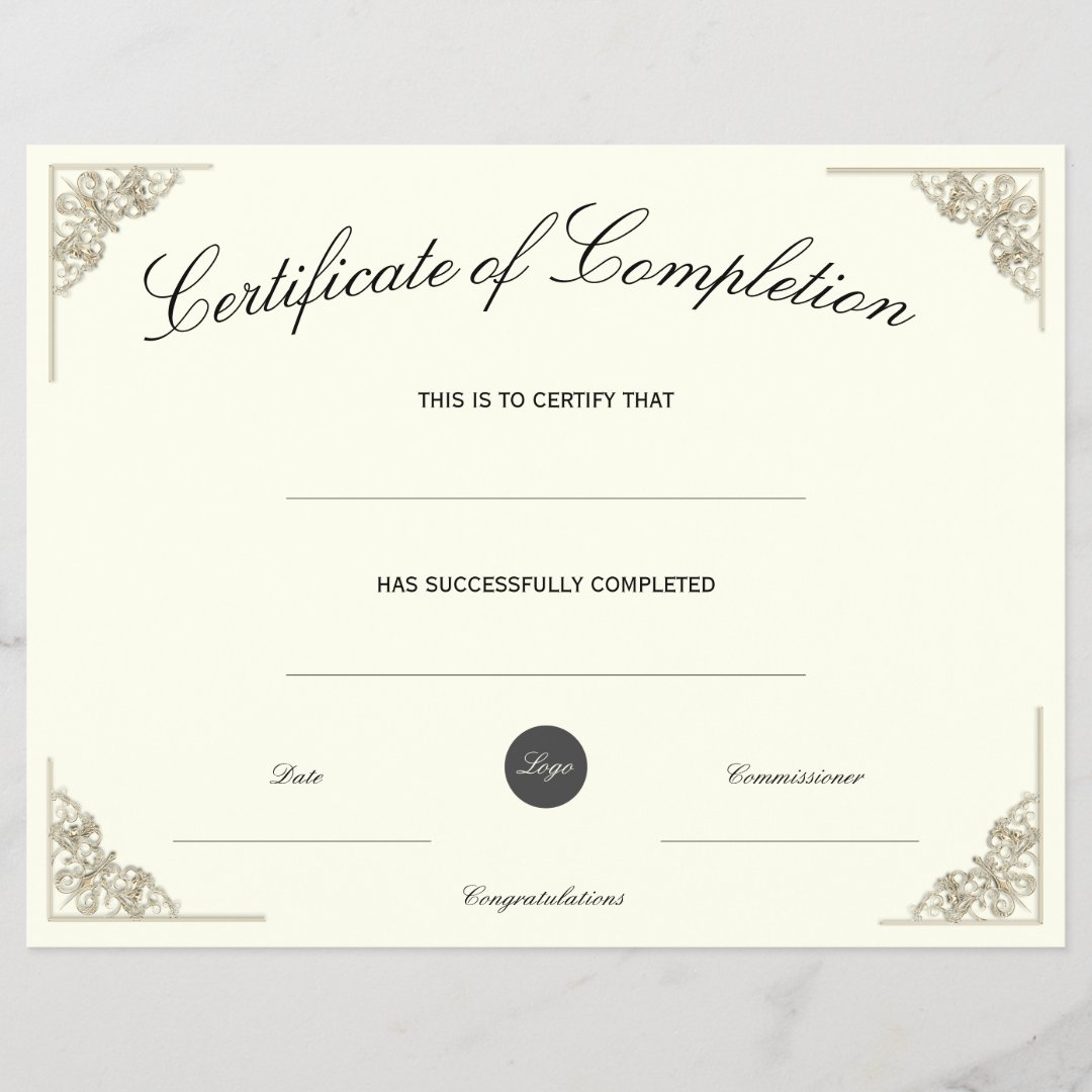 Blank Certificate of Completion w/ Custom Logo | Zazzle
