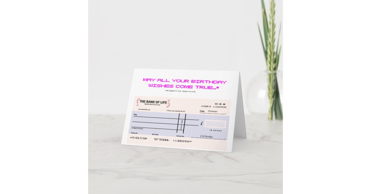 Blank Check Birthday Card | Zazzle.com