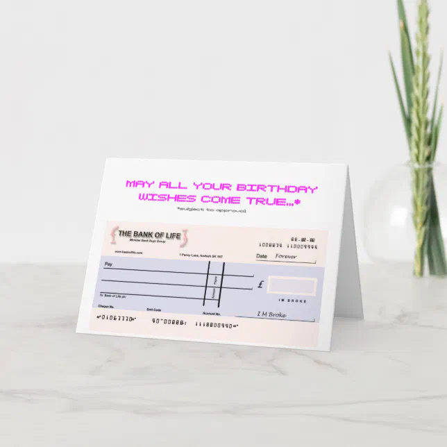 Blank Check Birthday Card | Zazzle