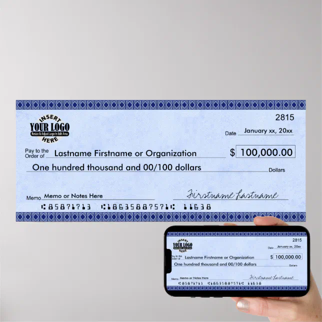 Blank Check for Sweepstakes & Awards BLUE ART DECO Poster | Zazzle