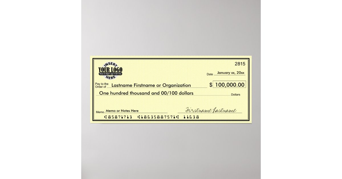 Blank Check for Sweepstakes & Awards YELLOW Poster | Zazzle