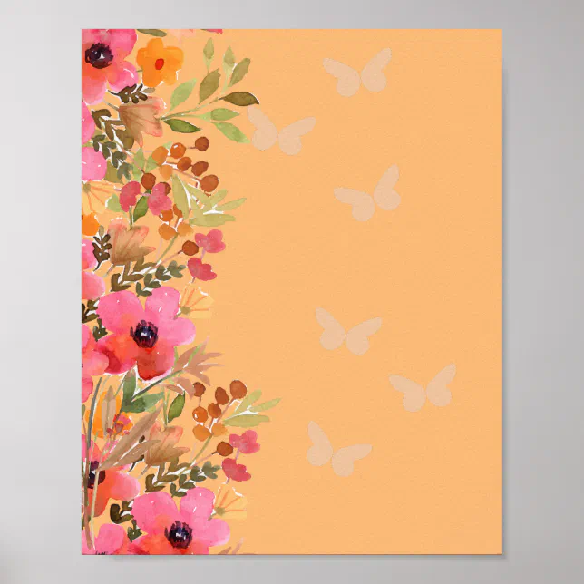 Blank Create Your Own Peach Pink Garden Blooms Poster | Zazzle