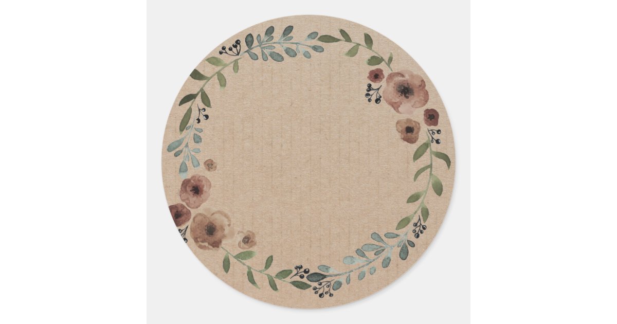 Blank Floral Wreath Label Classic Round Sticker | Zazzle