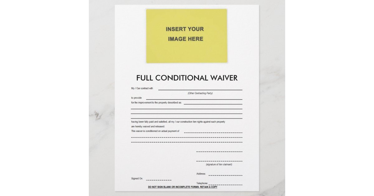 Blank Full Conditional Waiver Form | Zazzle