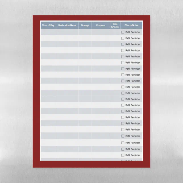 Blank Magnetic Daily Dose Medication Tracker Dry Erase Sheet | Zazzle