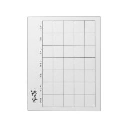 Blank monthly calendar notepad | Zazzle