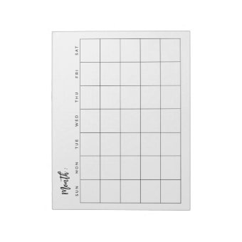 Blank monthly calendar notepad | Zazzle