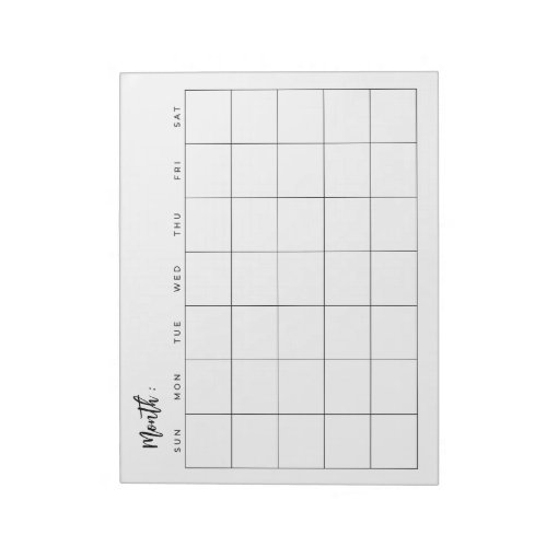 Blank monthly calendar notepad | Zazzle