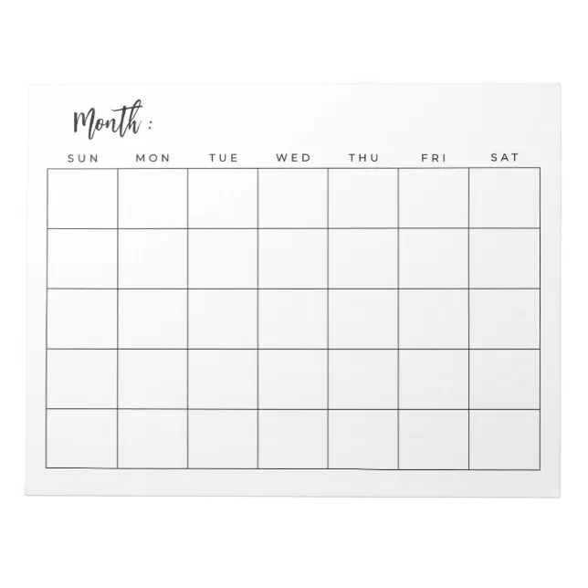 Blank monthly calendar notepad | Zazzle