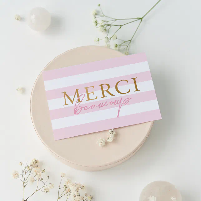 Blank Pink Stripes Merci Folded Thank You Cards | Zazzle
