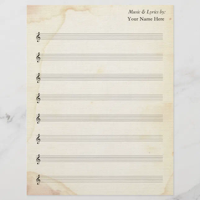 Blank Sheet Music 8 Stave Old Stained Paper | Zazzle